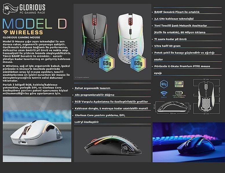 Glorious Model D Kablosuz Gaming Mouse - Mat Siyah - Gaming.Gen.TR