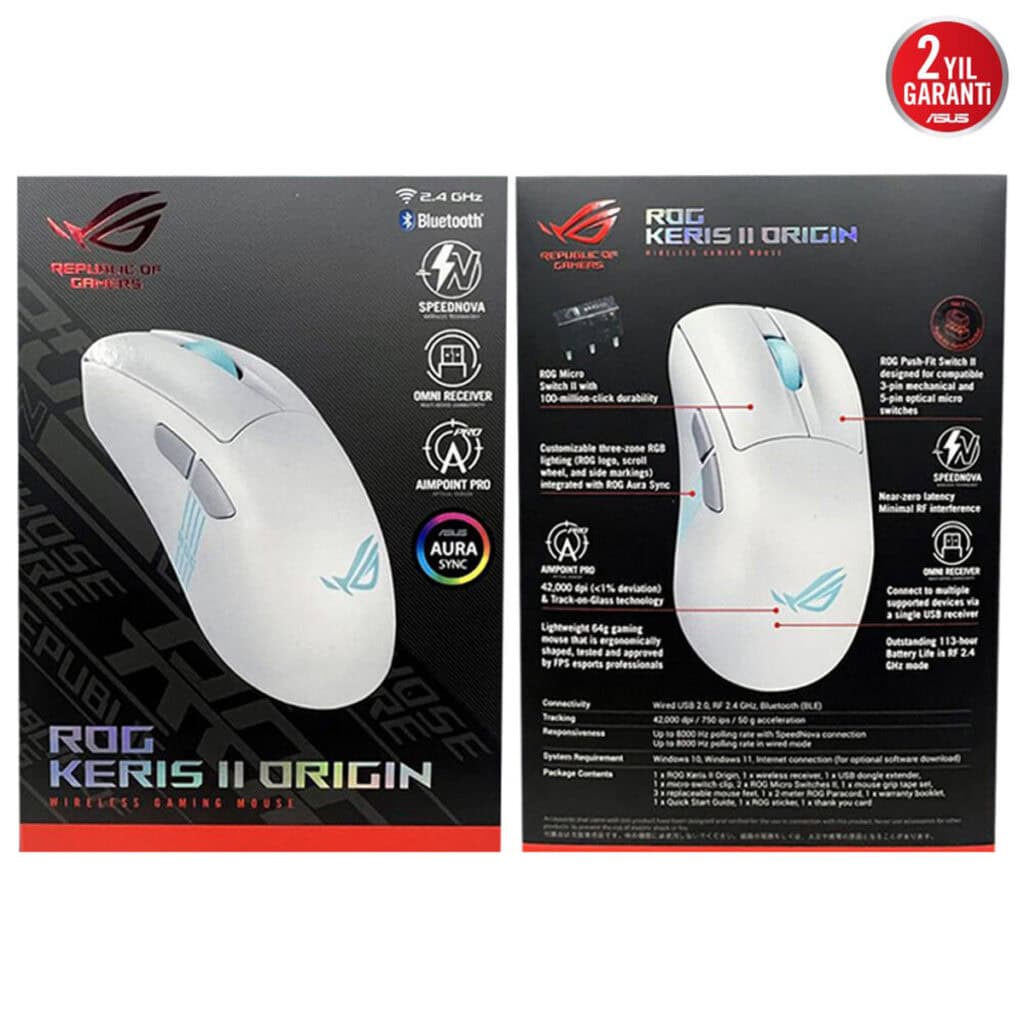 ASUS ROG Keris II Origin Beyaz 8K Hz Gaming Mouse - Gaming.Gen.TR